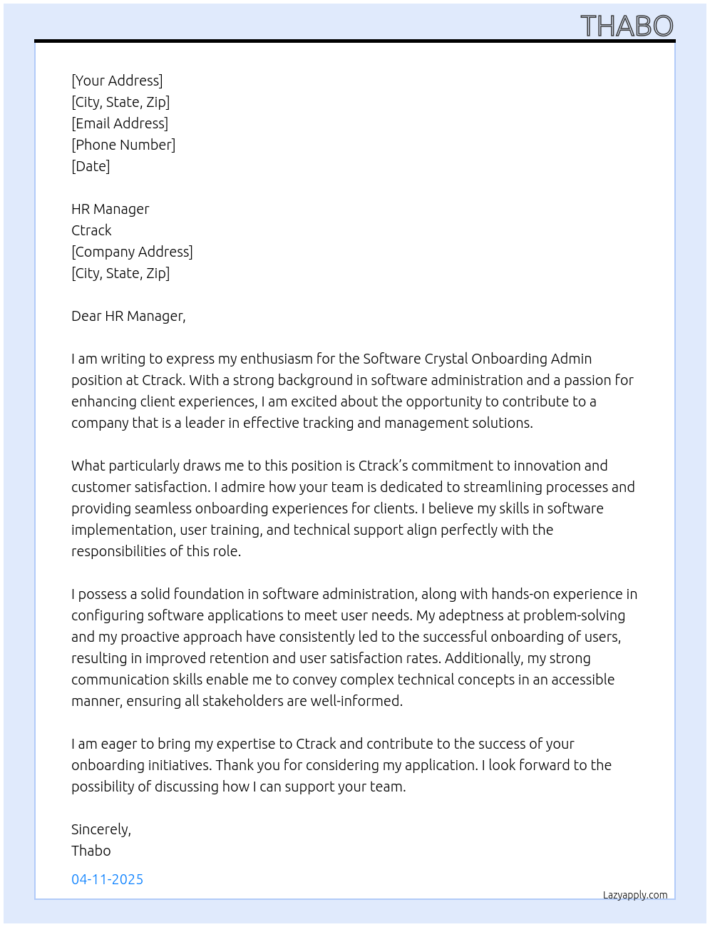Cover letter for software crystal onboarding admin - LazyApply