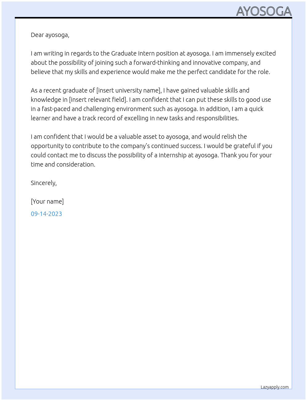 Cover letter for graduate intern - LazyApply