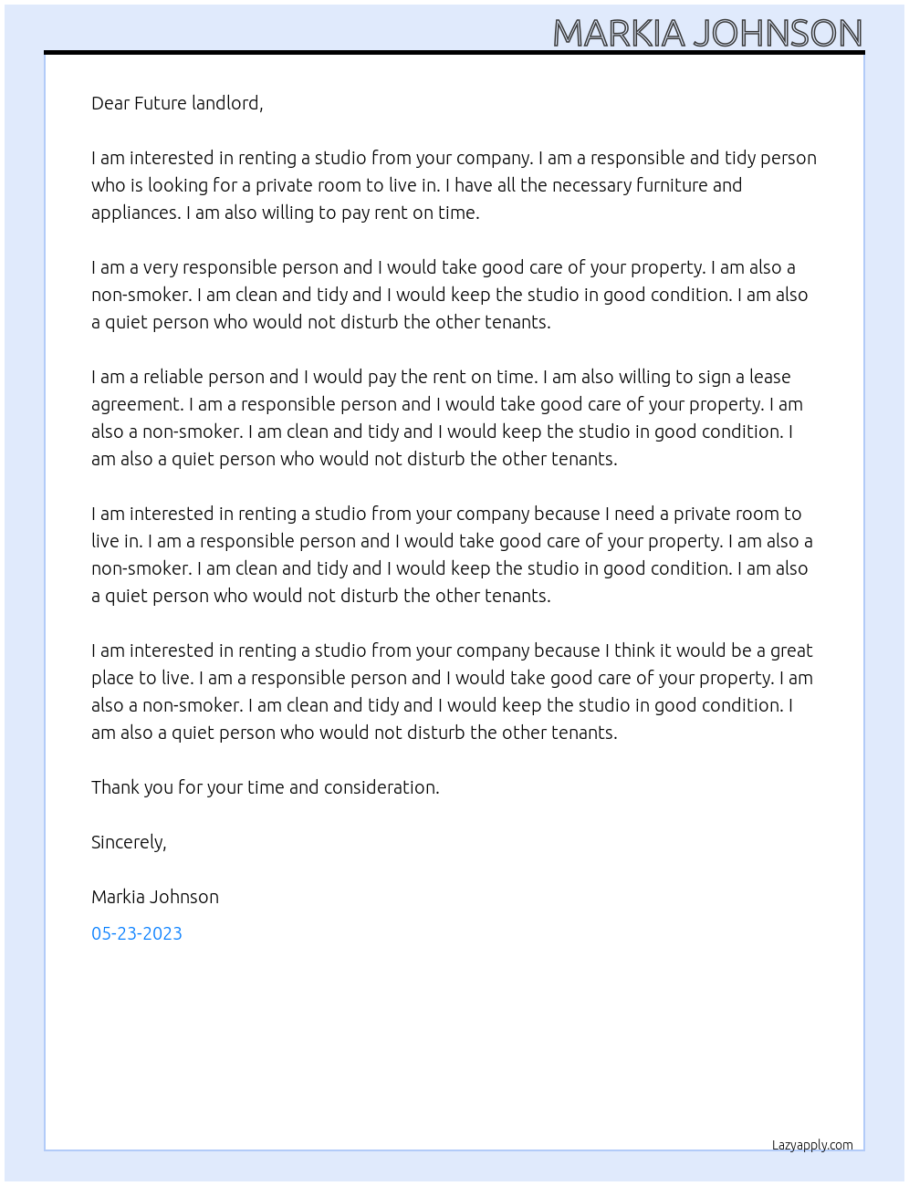Cover letter for tenant - LazyApply