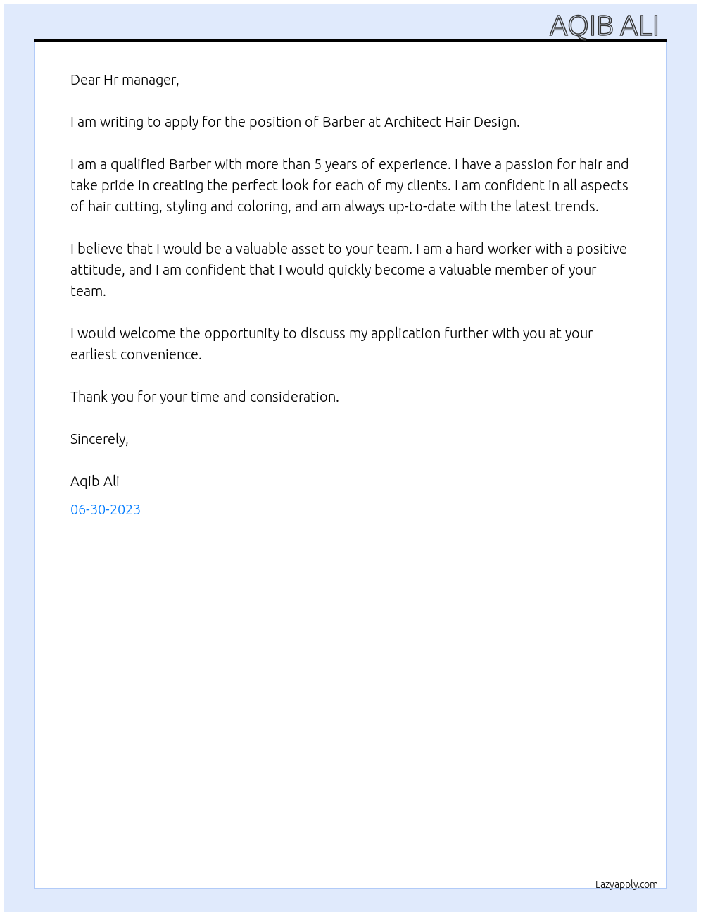 Cover letter for barber - LazyApply