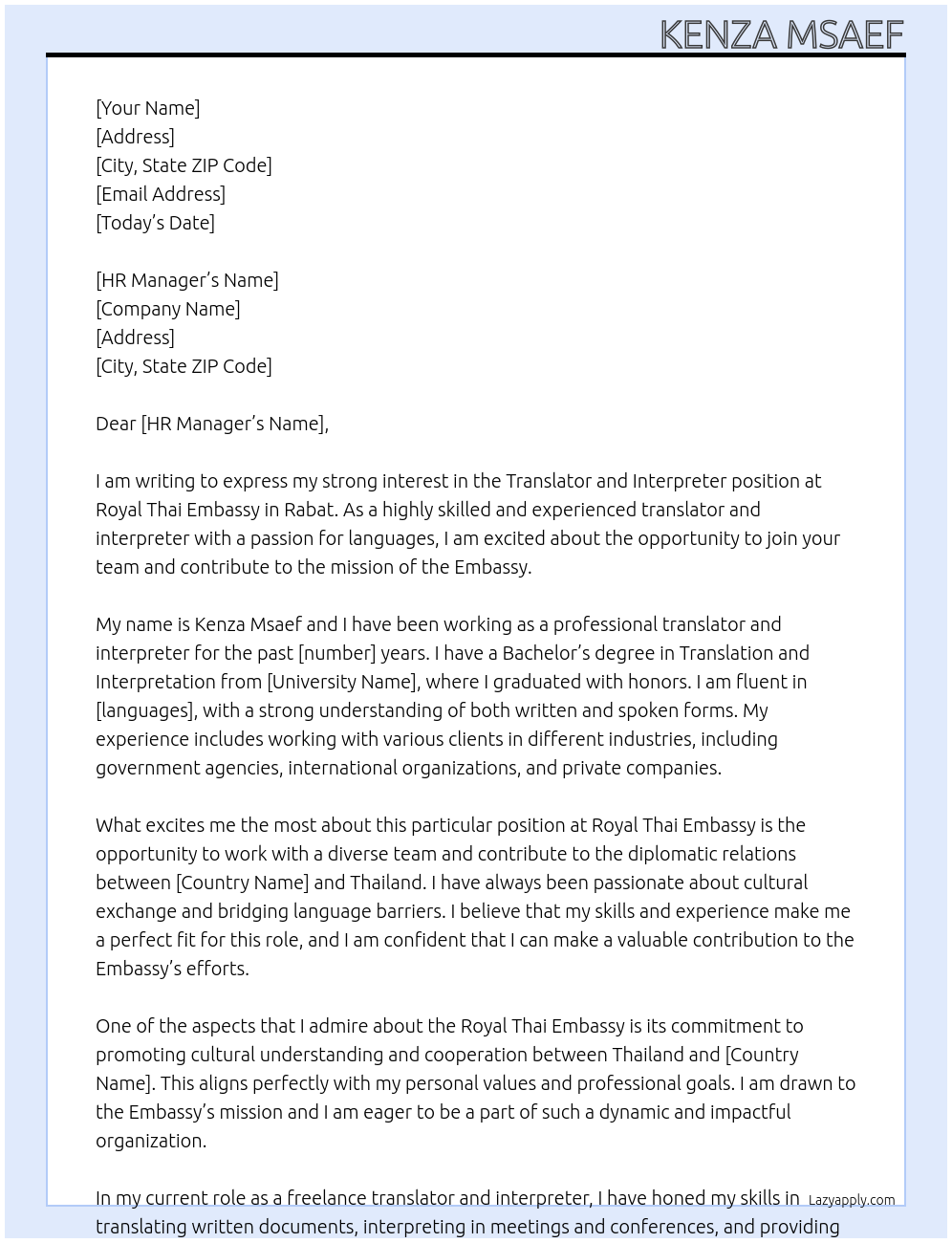 Cover letter for translator and interpreter - LazyApply