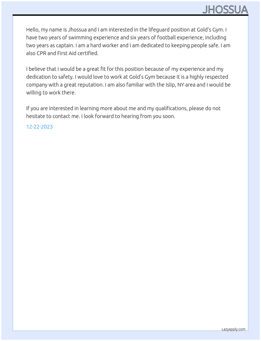 Cover letter for lifeguard - LazyApply