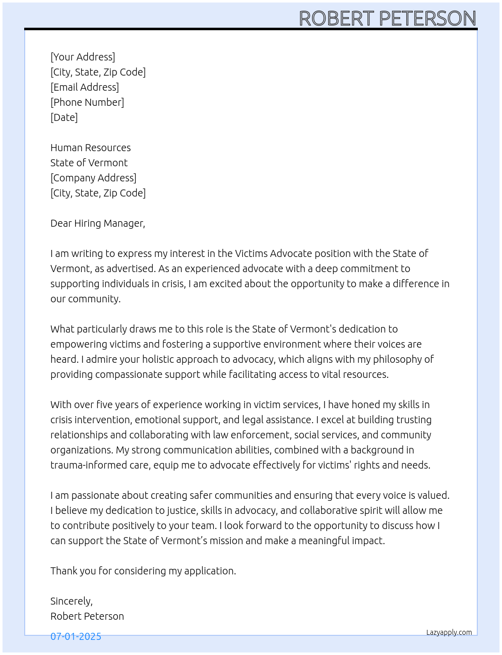 Cover letter for victims advocate - LazyApply