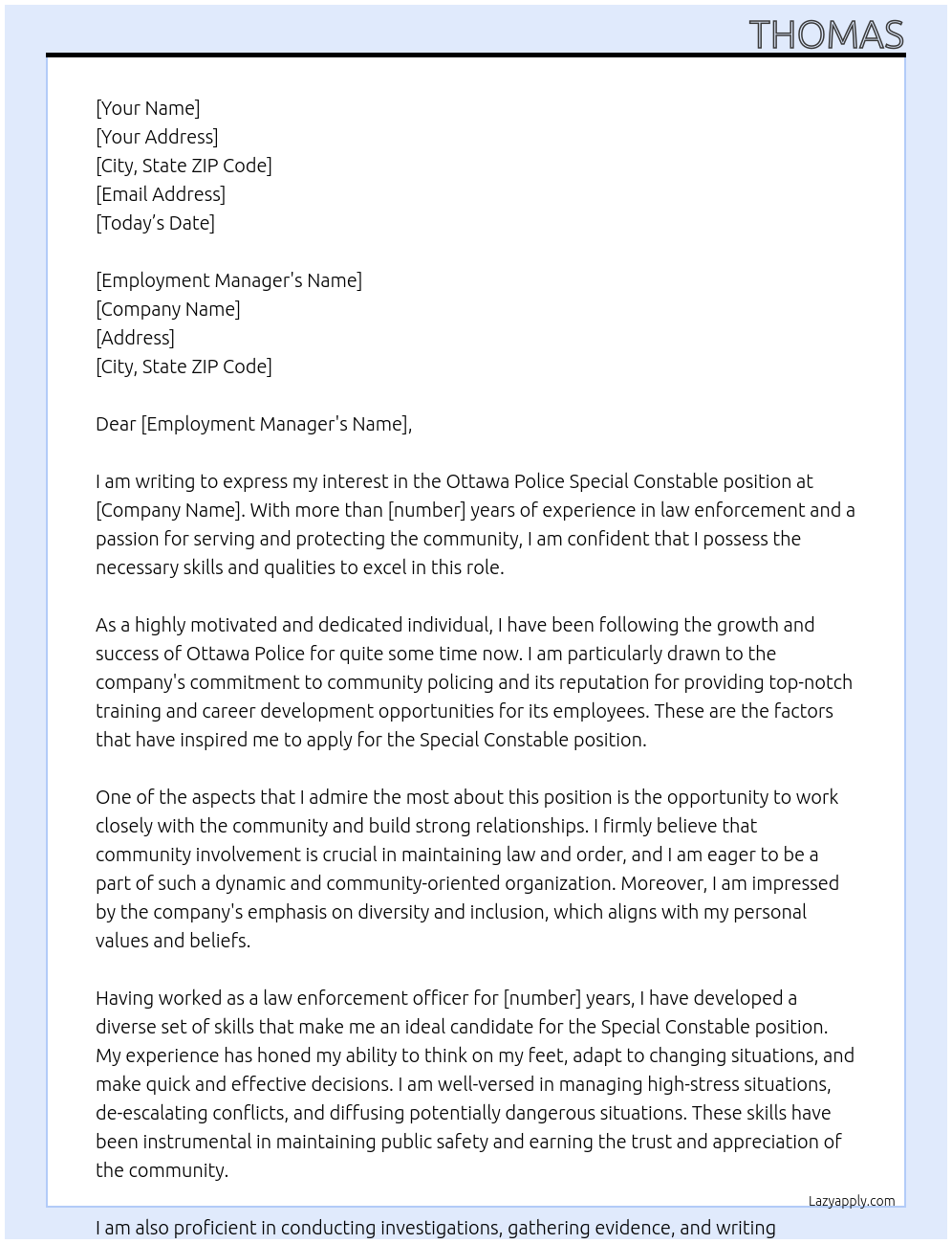 Cover letter for ottawa police special constable - LazyApply