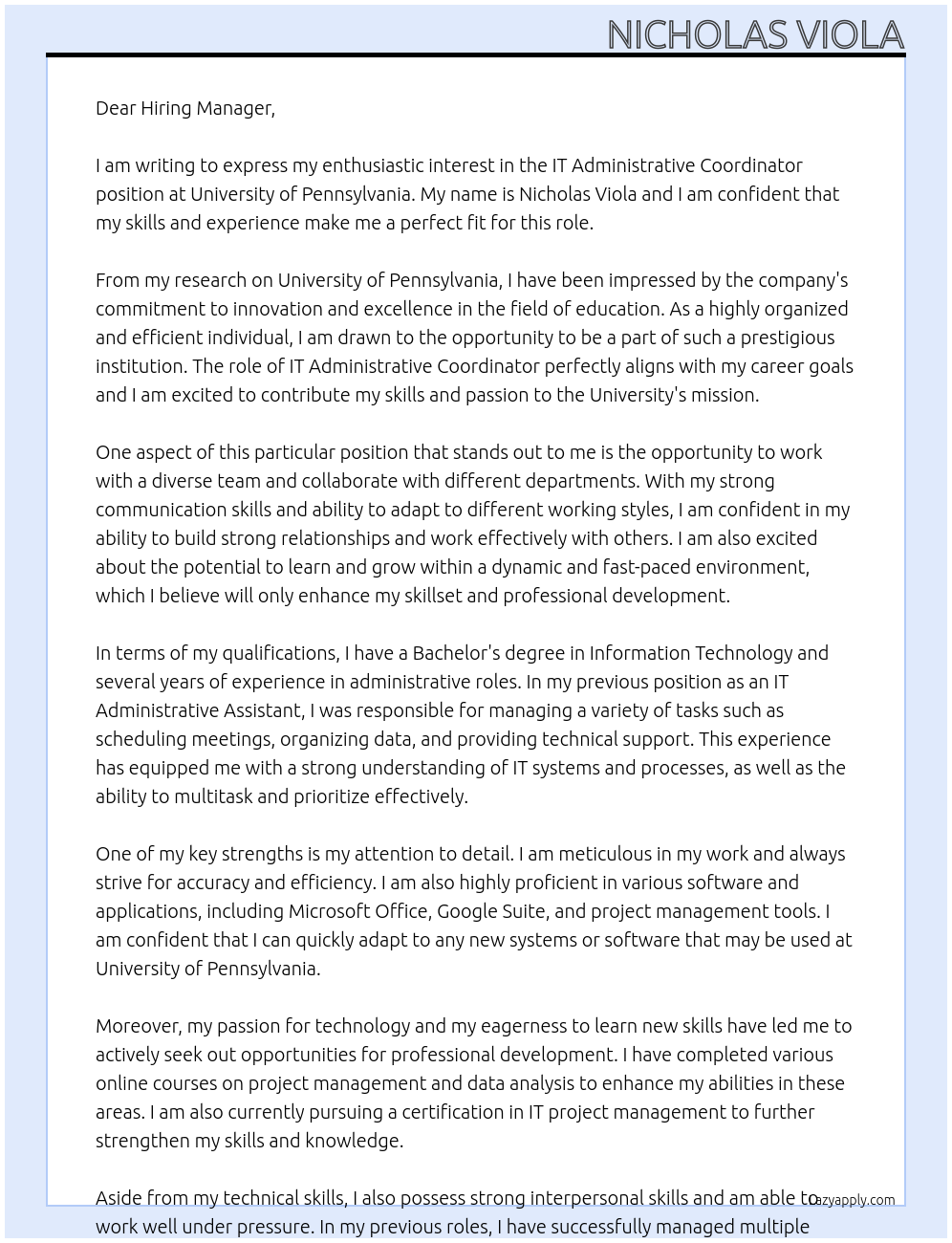 Cover letter for university of pennsylvania - LazyApply
