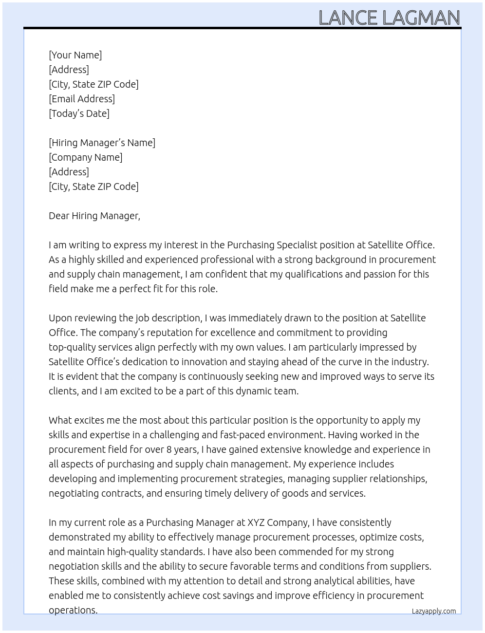 Cover letter for purchasing specialist - LazyApply