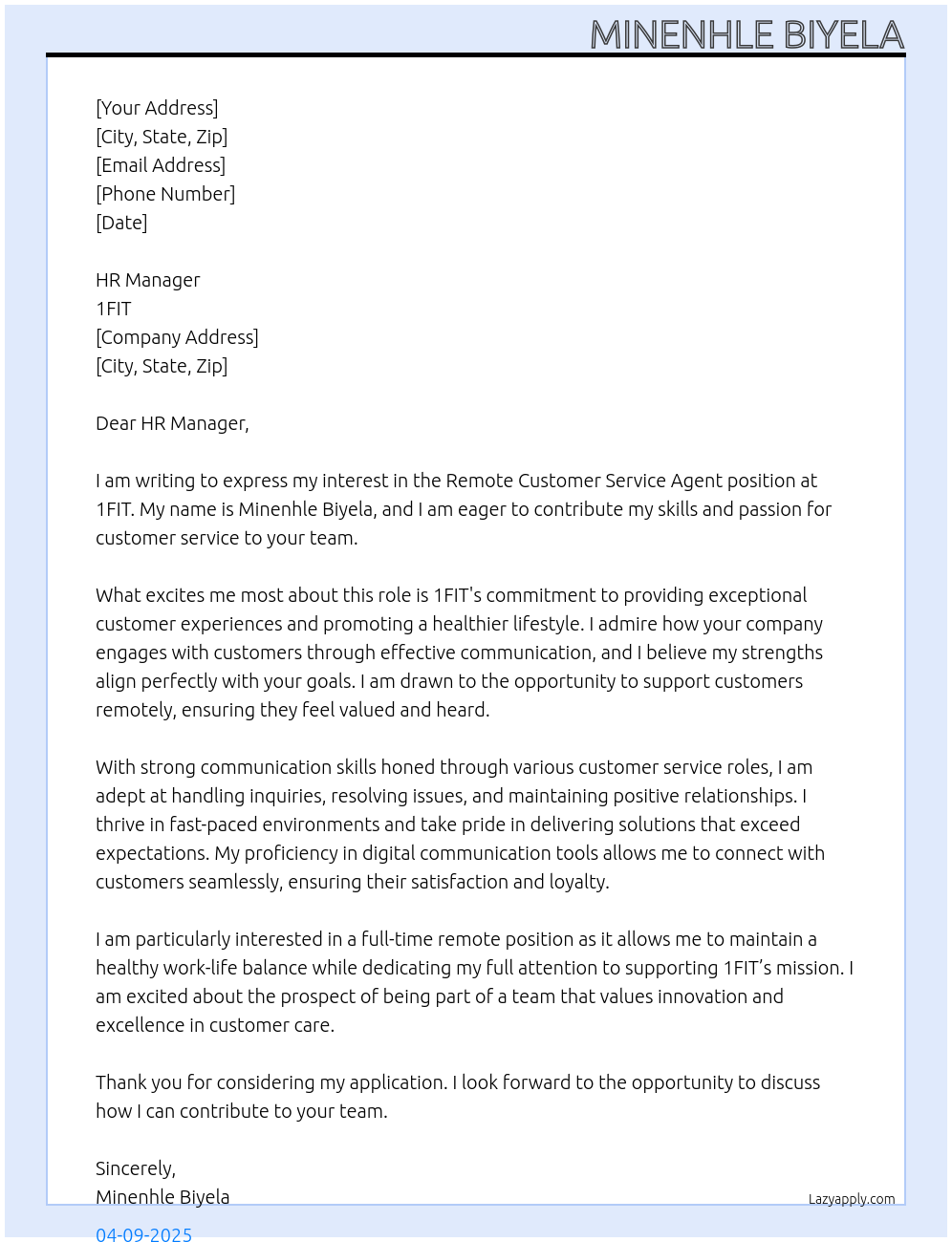 Cover letter for remote customer service agent - LazyApply