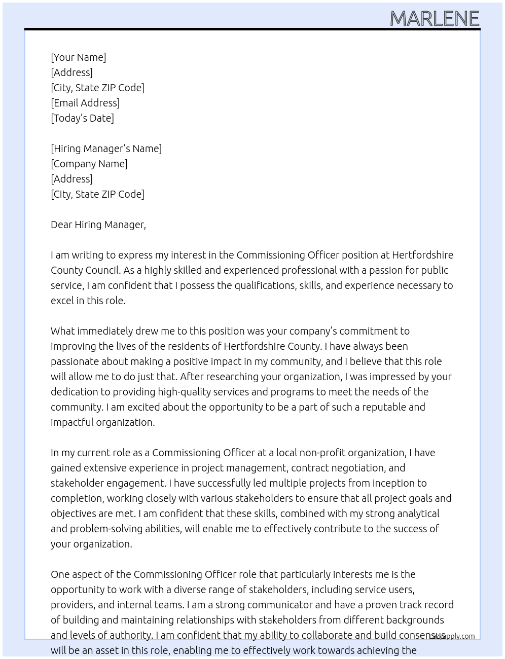 Cover letter for commissioning officer - LazyApply