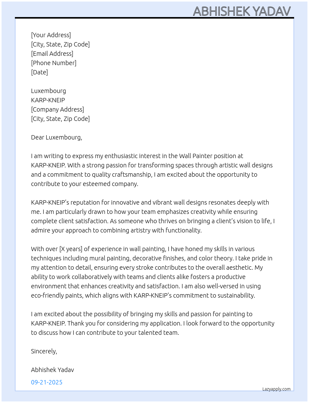 Cover letter for wall painter - LazyApply