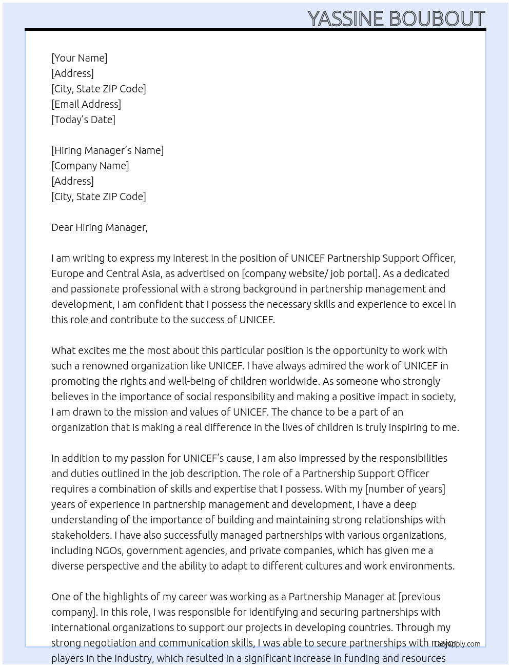 Cover letter for unicef - LazyApply