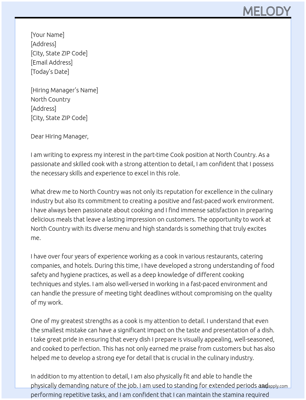 Cover letter for cook - LazyApply