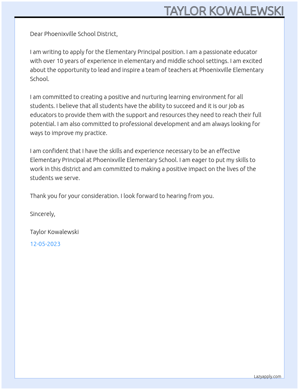 Cover letter for elementary principal - LazyApply