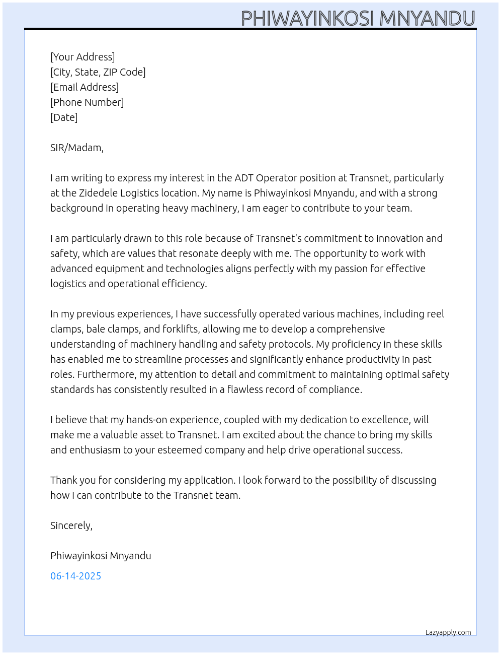 Cover letter for adt operator - LazyApply