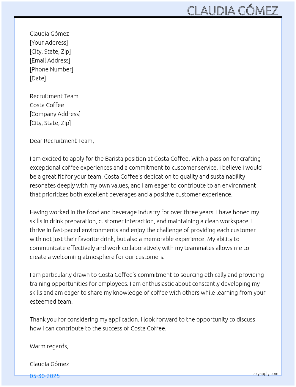 Cover letter for barista - LazyApply