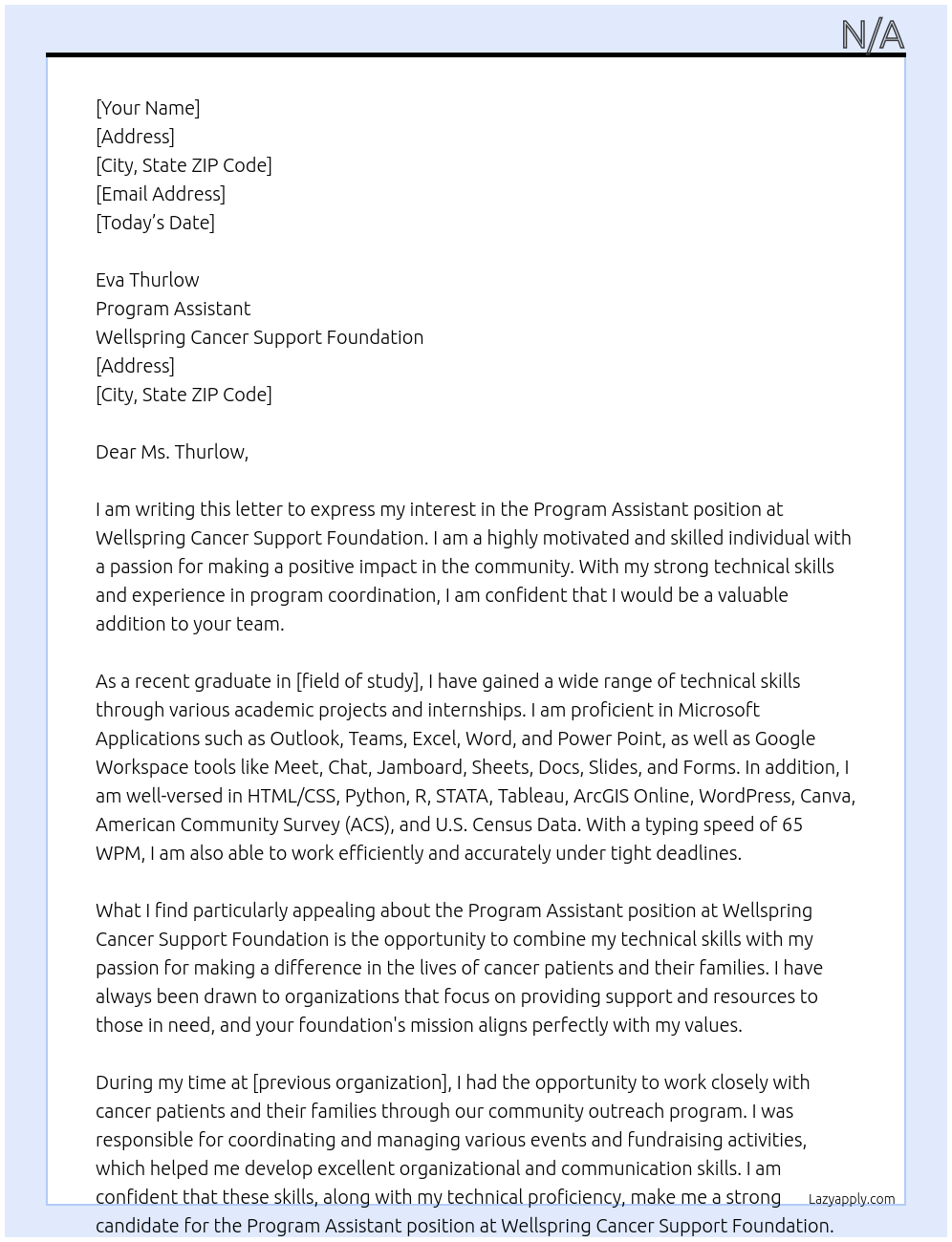 Cover letter for program assistant - LazyApply