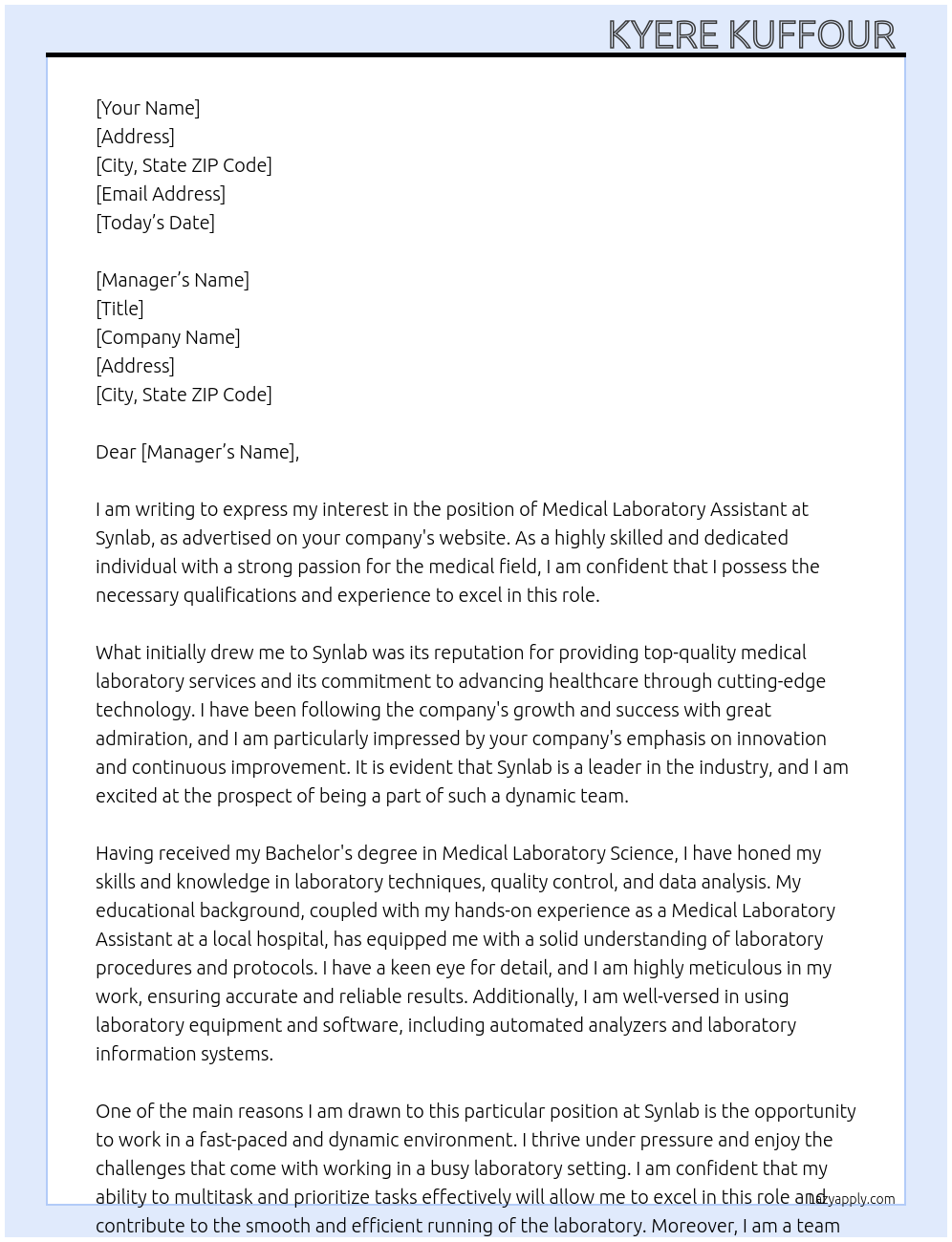 Cover letter for medical laboratory assistant - LazyApply