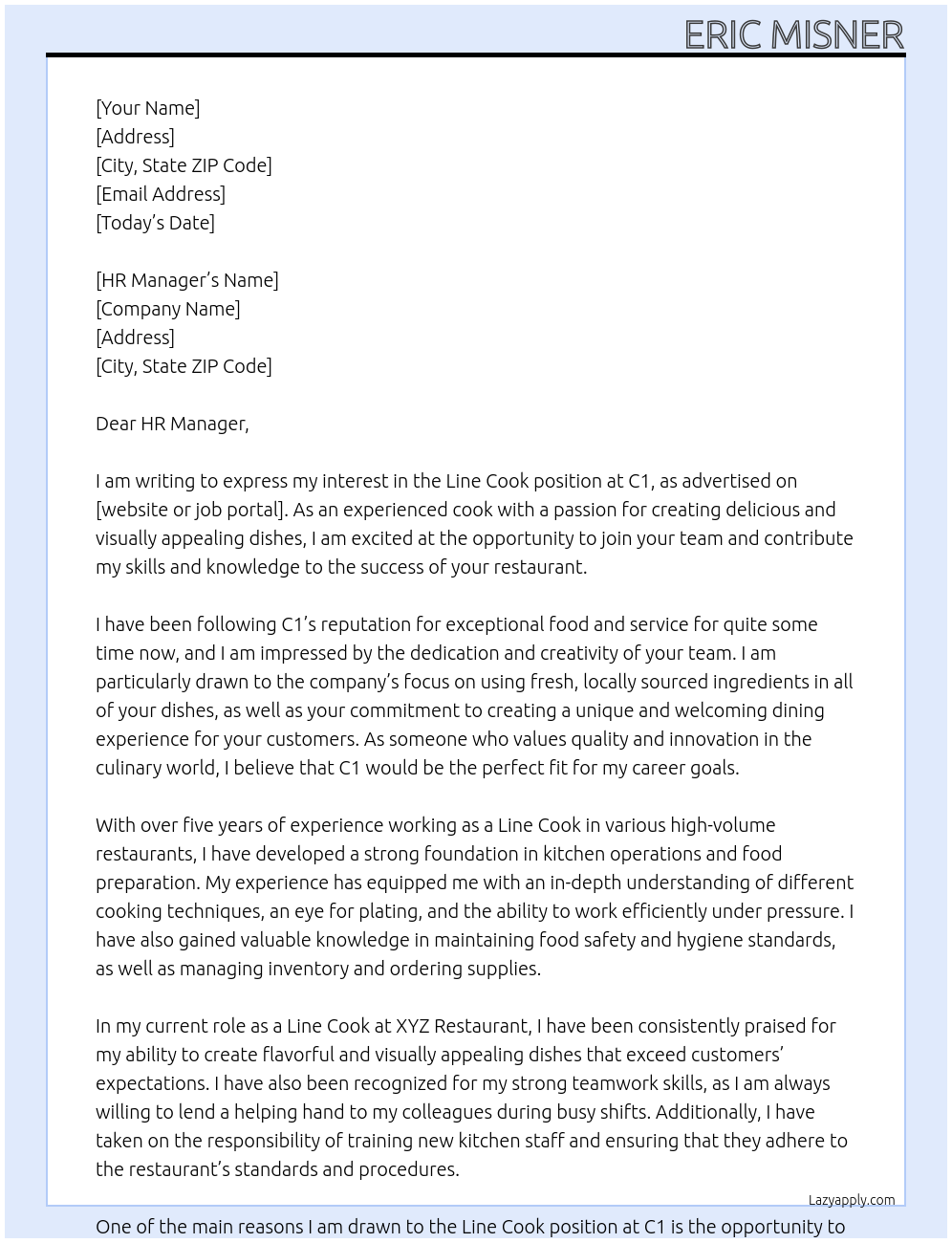 Cover letter for line cook - LazyApply
