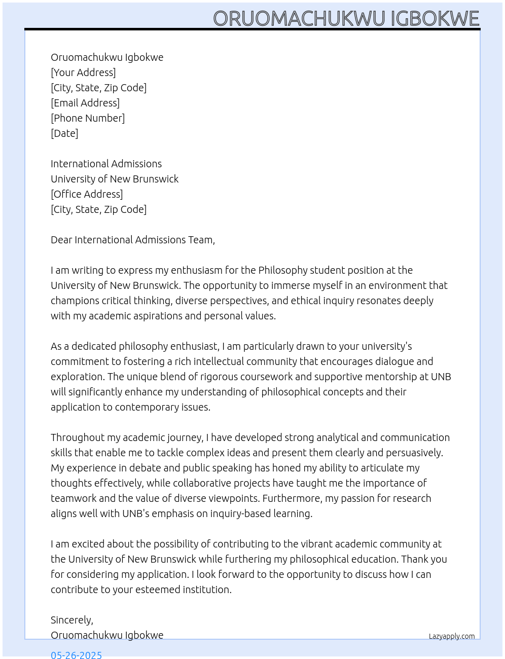 Cover letter for philosophy student - LazyApply