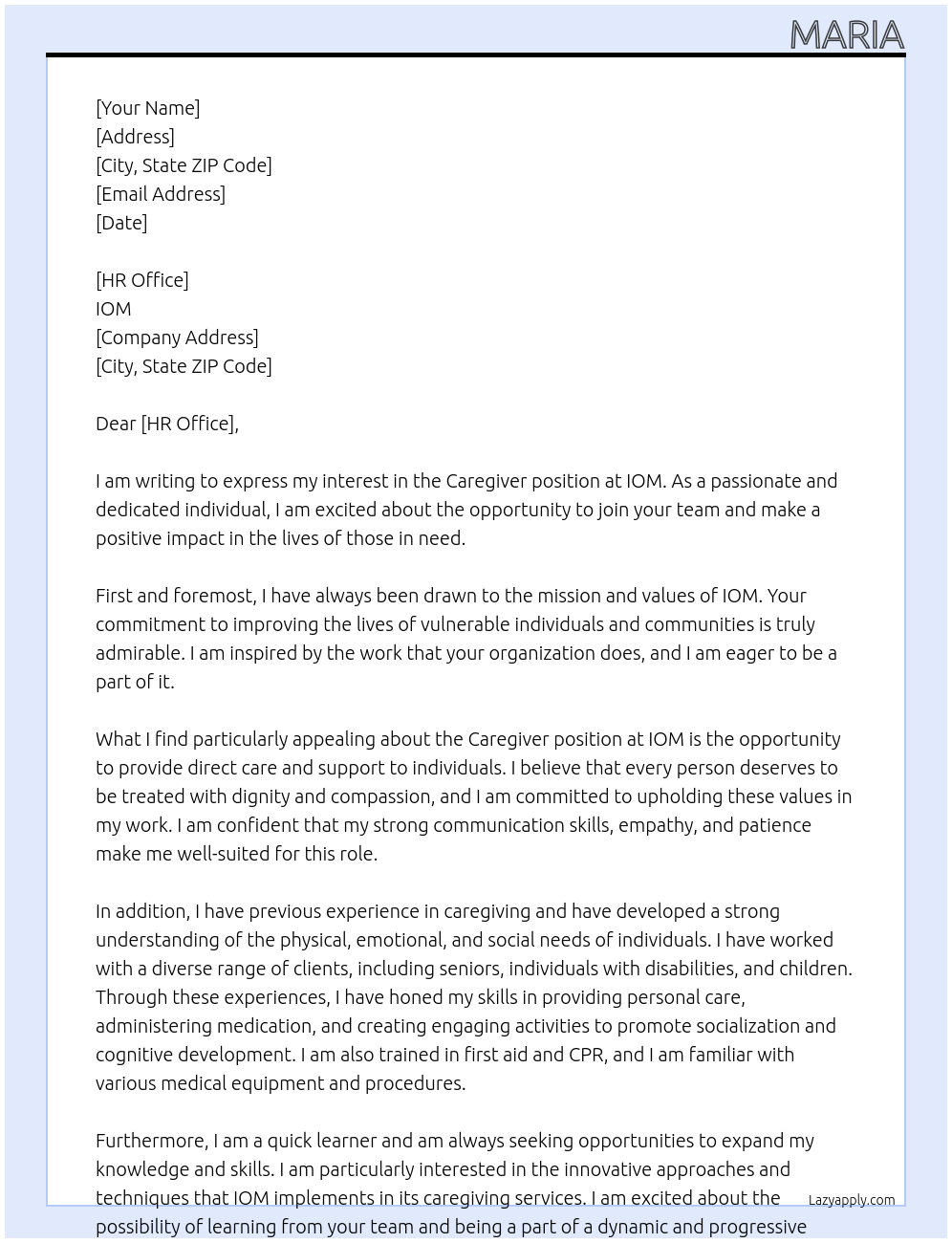Cover letter for caregiver - LazyApply