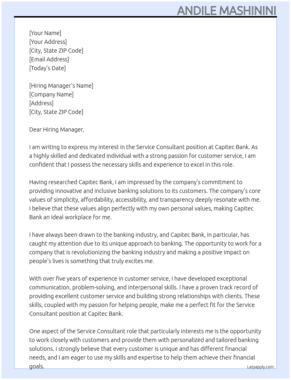 Cover letter for service consultant - LazyApply