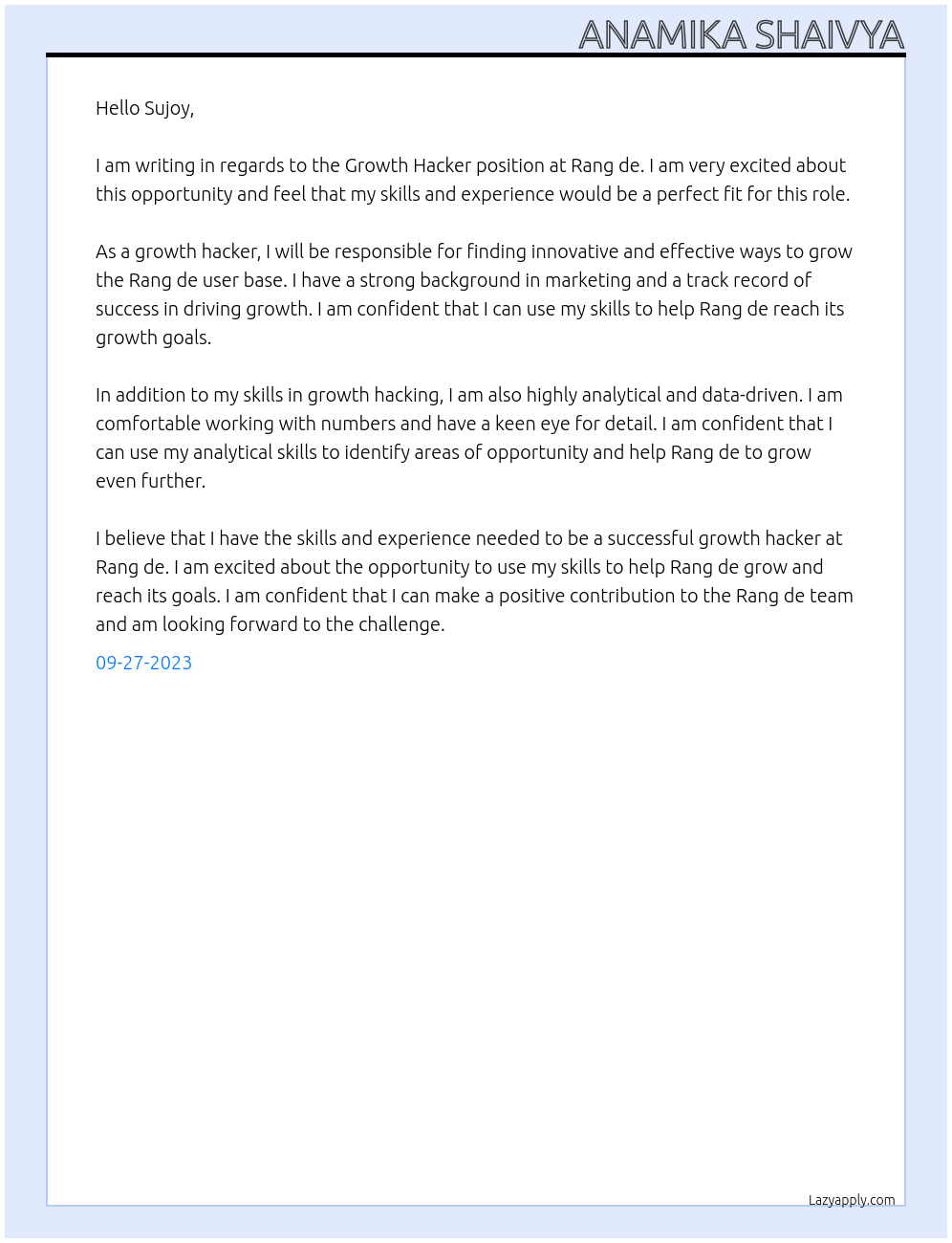 Cover letter for growth hacker - LazyApply