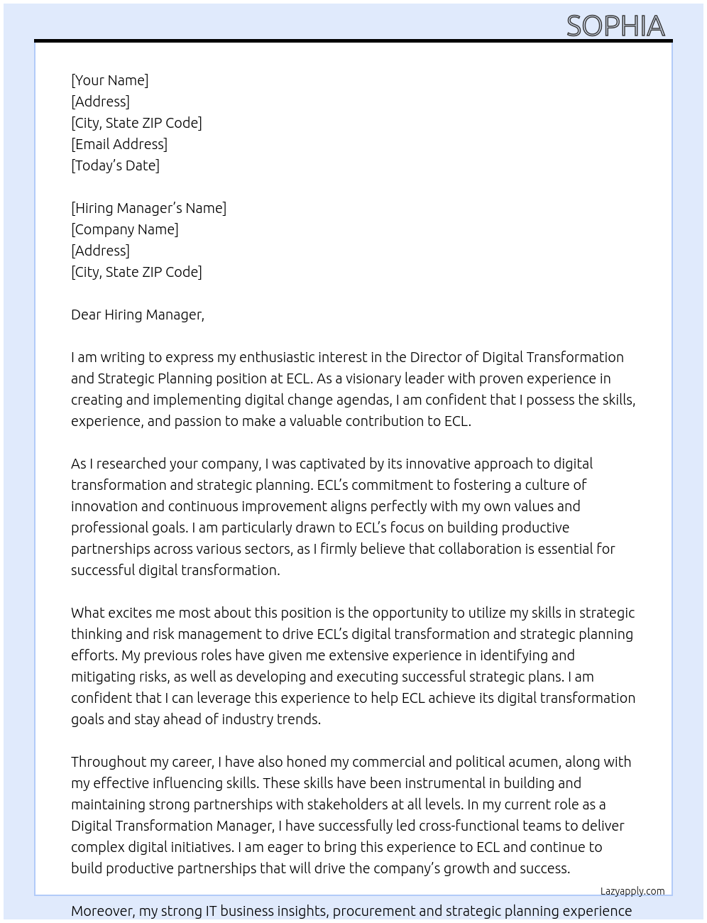 Cover letter for director of digital transformation and strategic ...