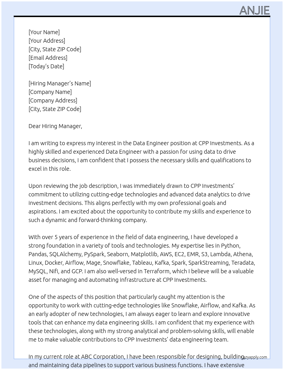 Cover letter for cpp investments - LazyApply