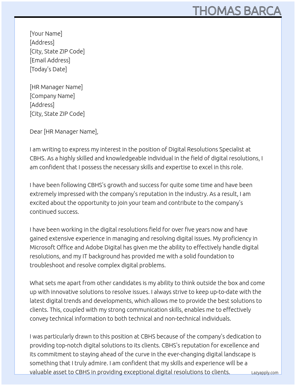 Cover letter for digital resolutions specialists - LazyApply