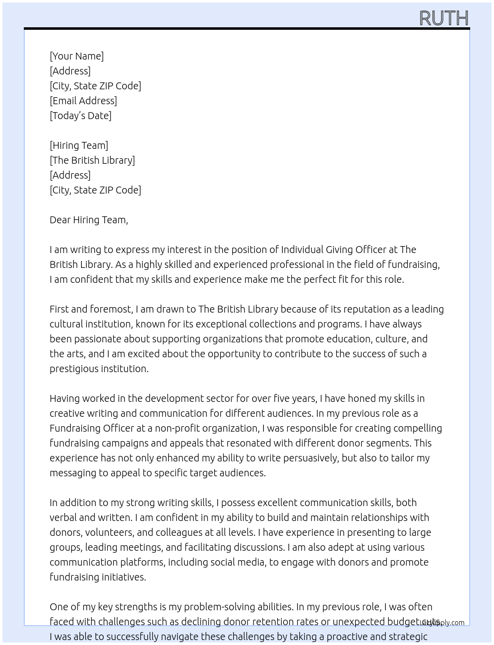 Cover letter for individual giving officer - LazyApply