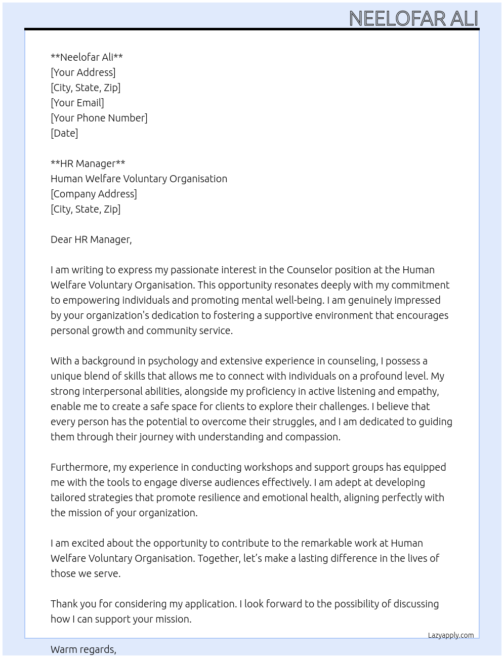 Cover letter for counselor - LazyApply