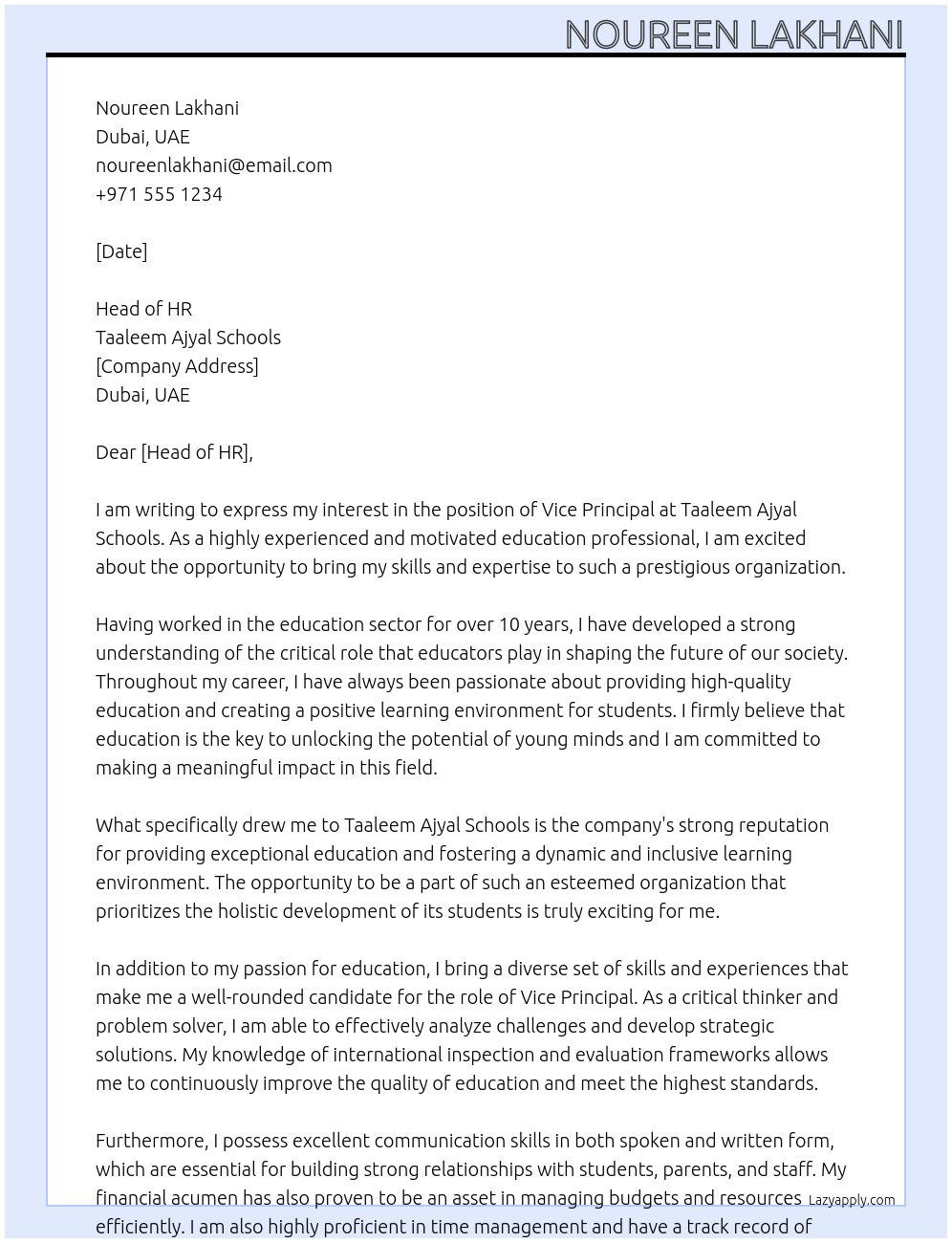 Cover letter for vice principal - LazyApply