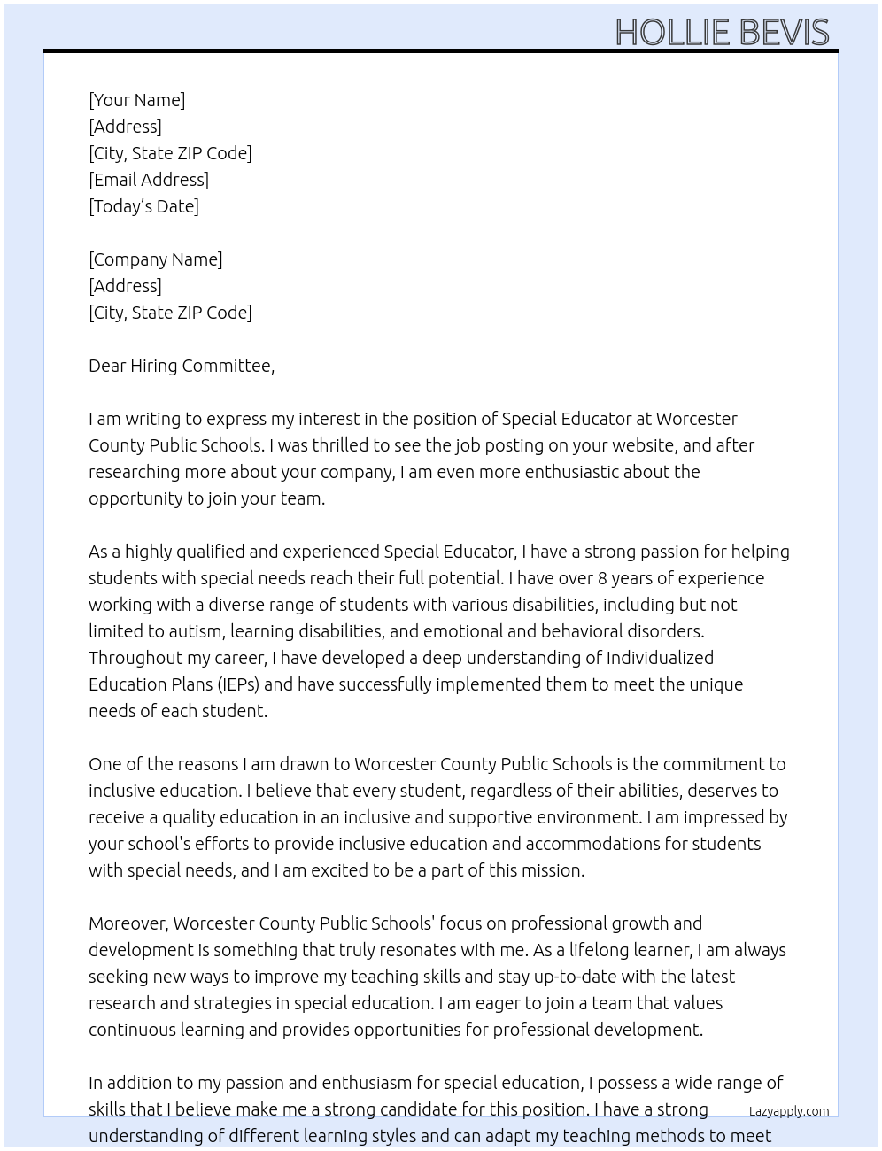 Cover letter for special educator - LazyApply