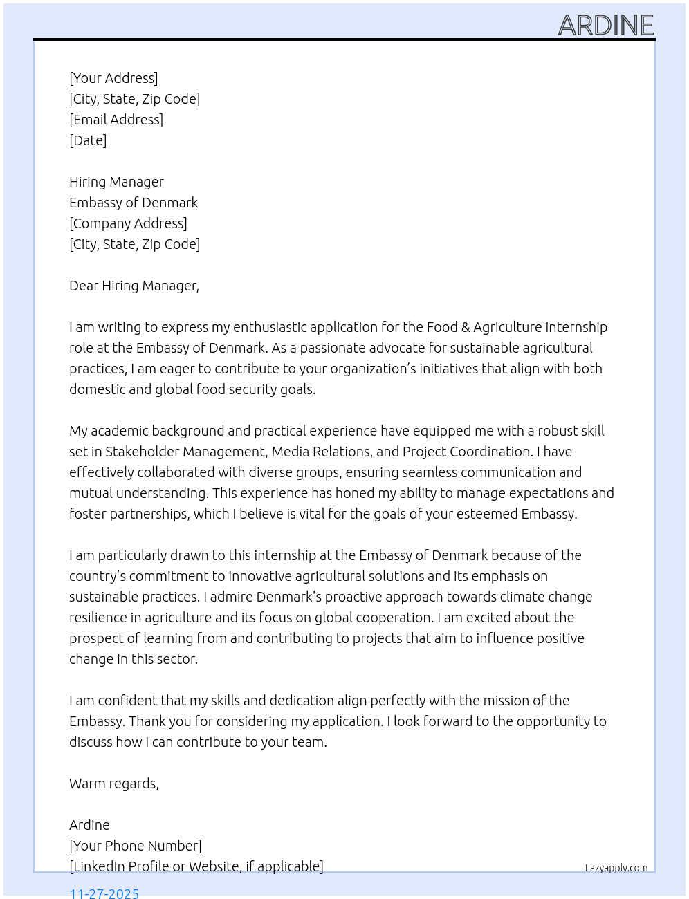 Cover letter for food & agriculture - LazyApply