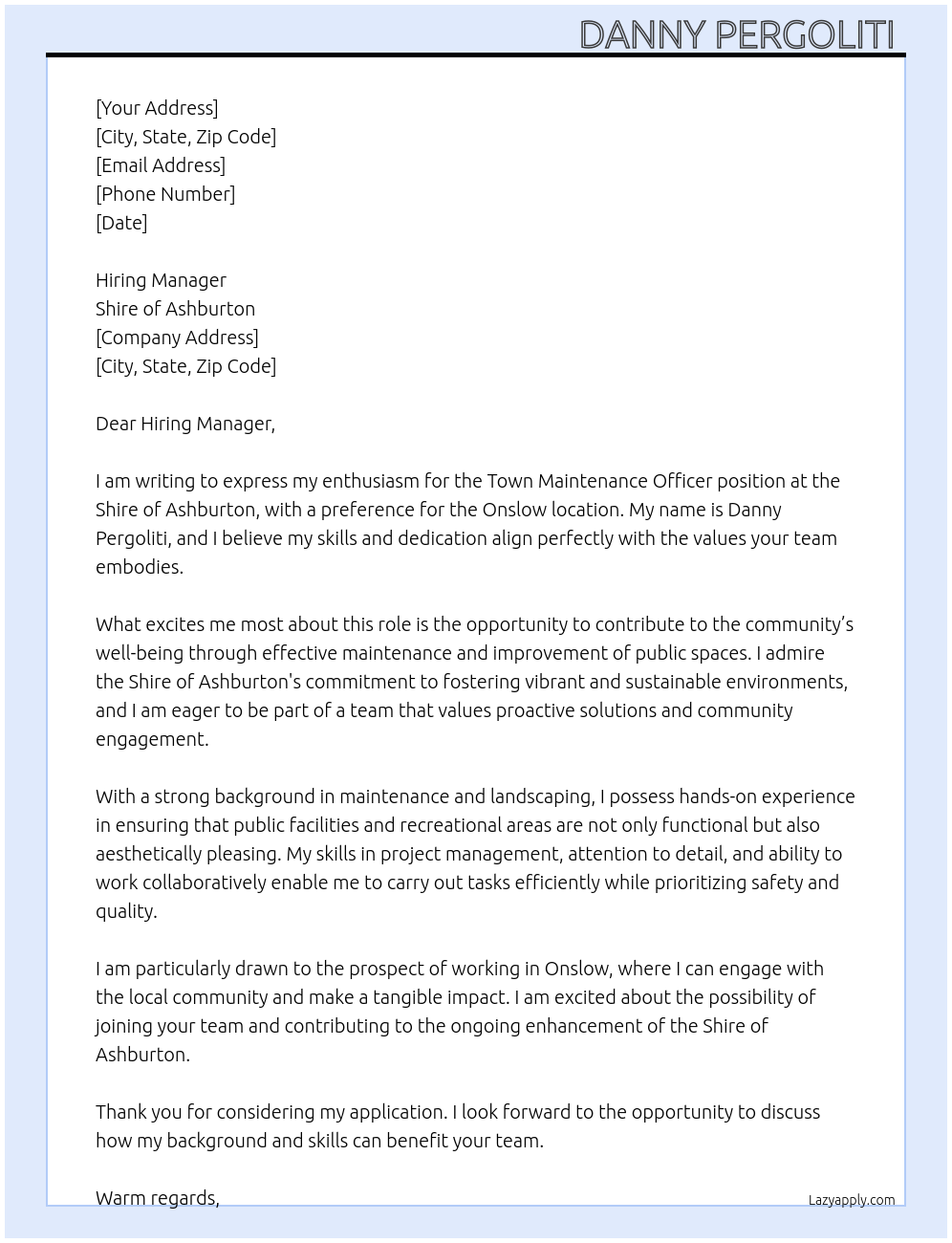 Cover letter for town maintenance officer - LazyApply