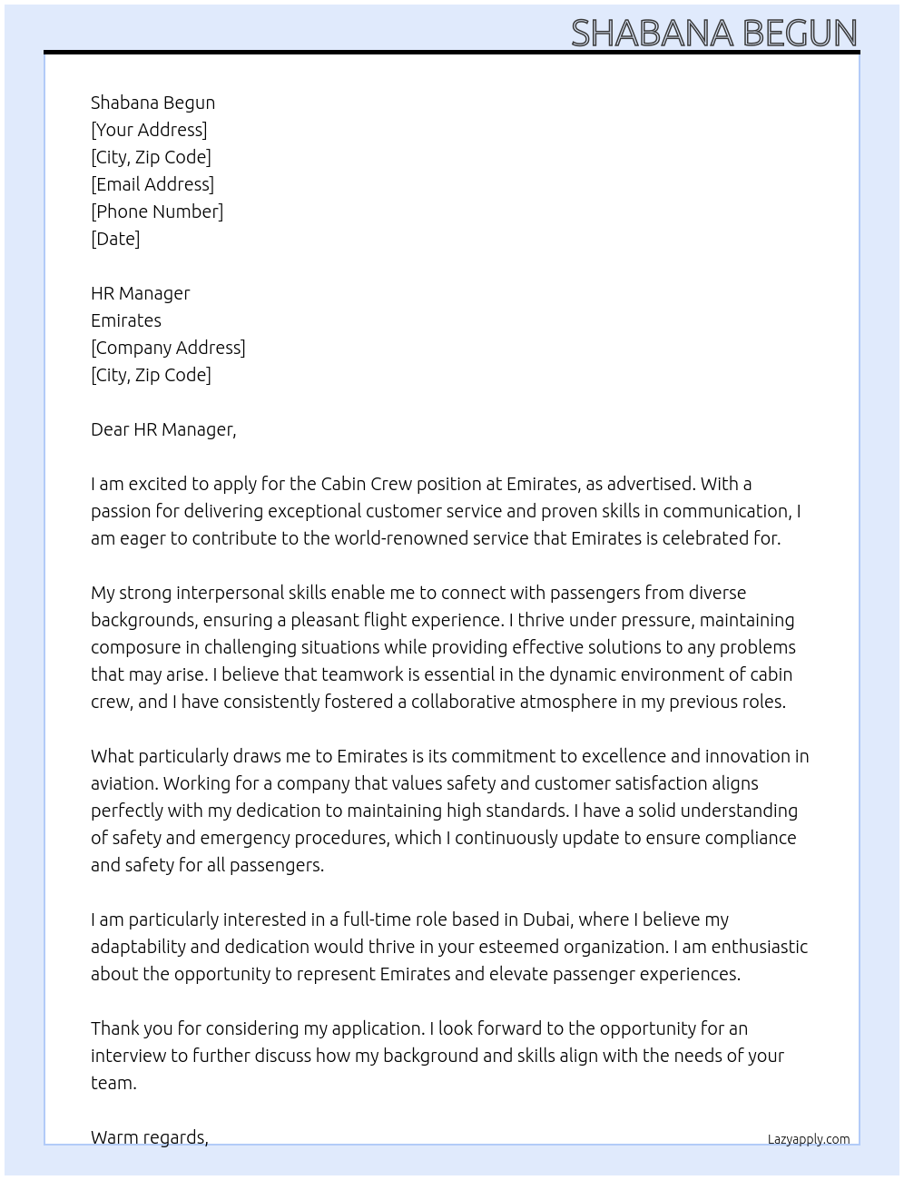Cover letter for cabin crew - LazyApply