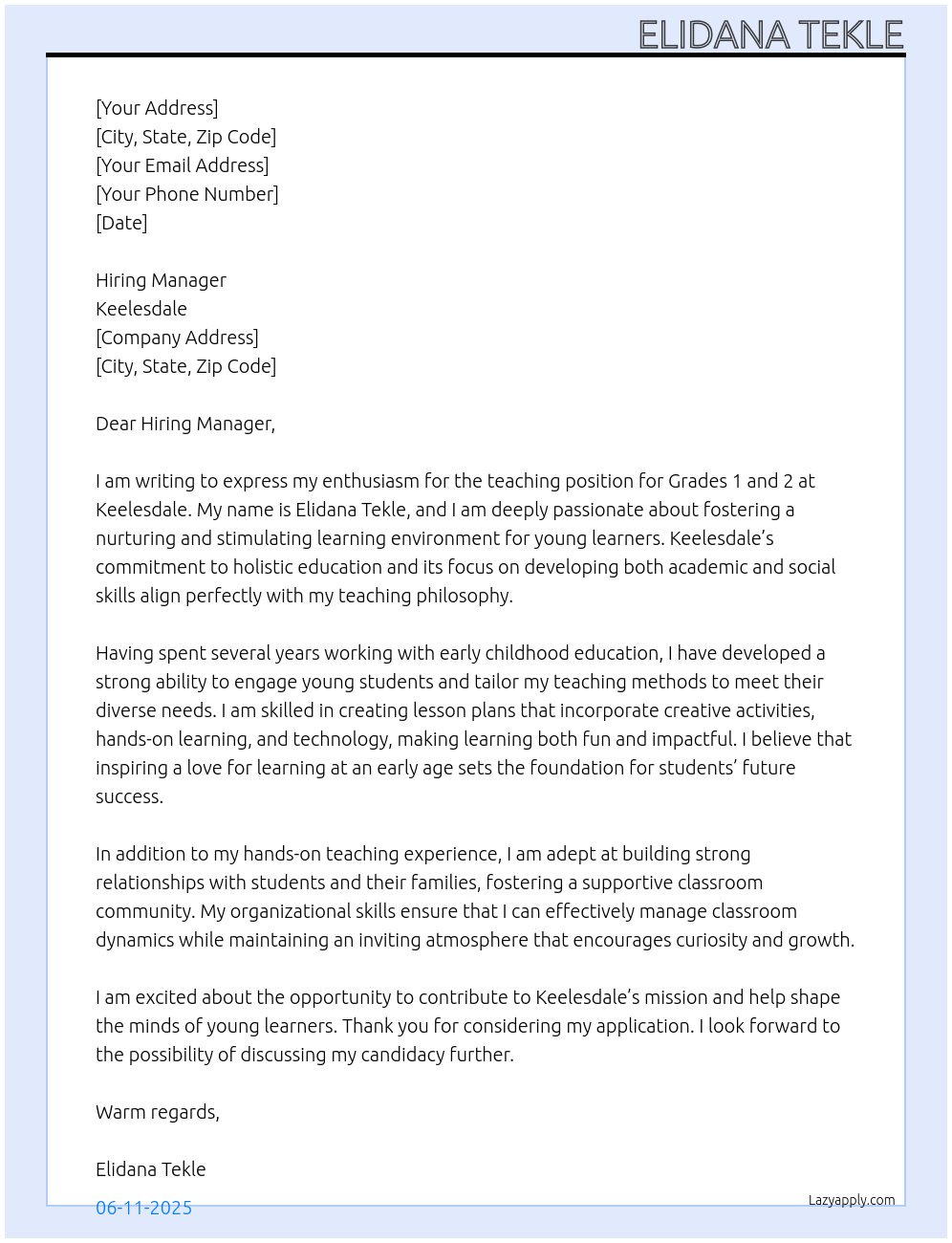 Cover letter for teaching grade 1 and grade 2 - LazyApply