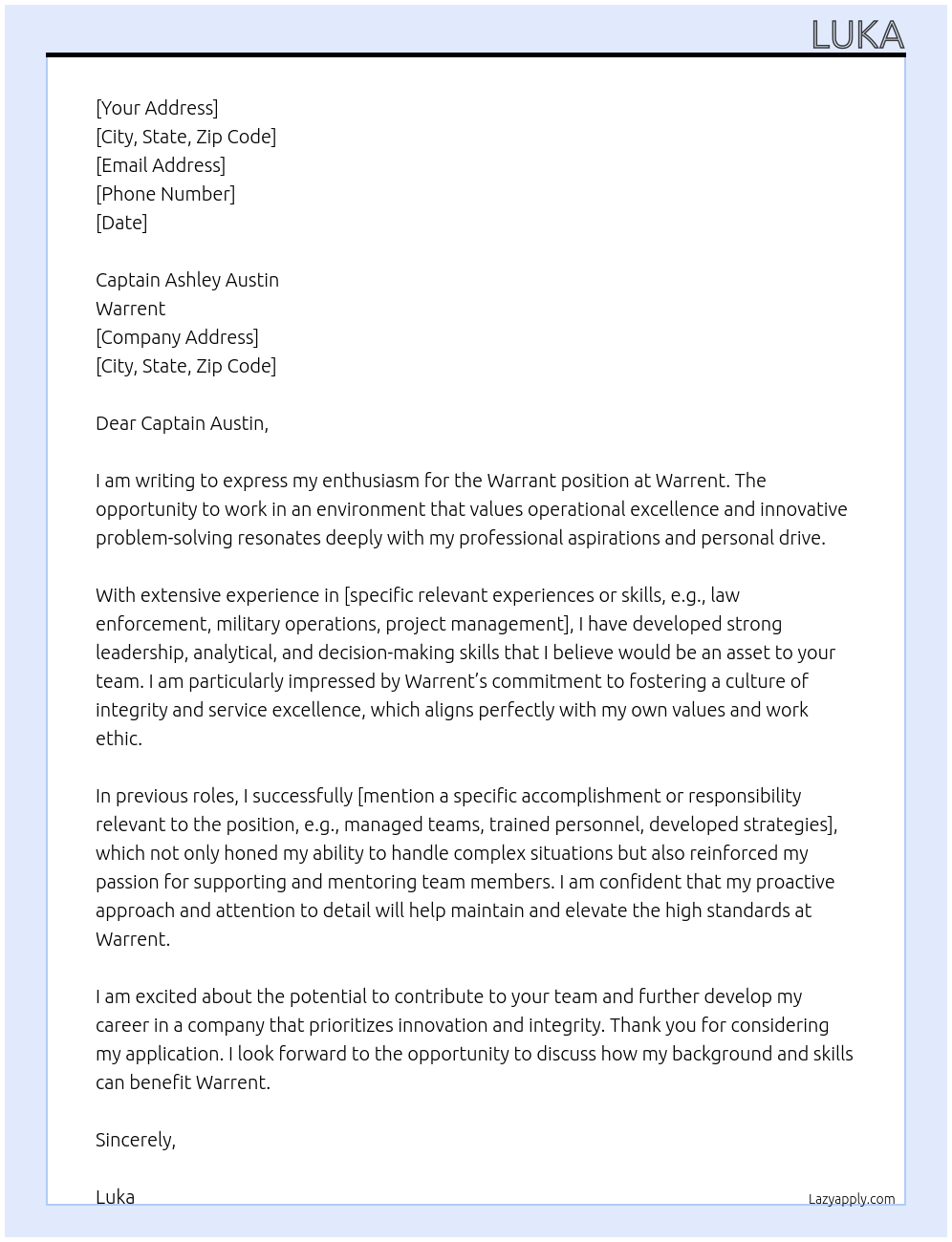 Cover letter for warrent - LazyApply