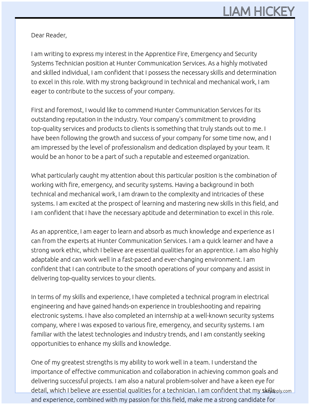 Cover letter for apprentice fire, emergency and security systems ...