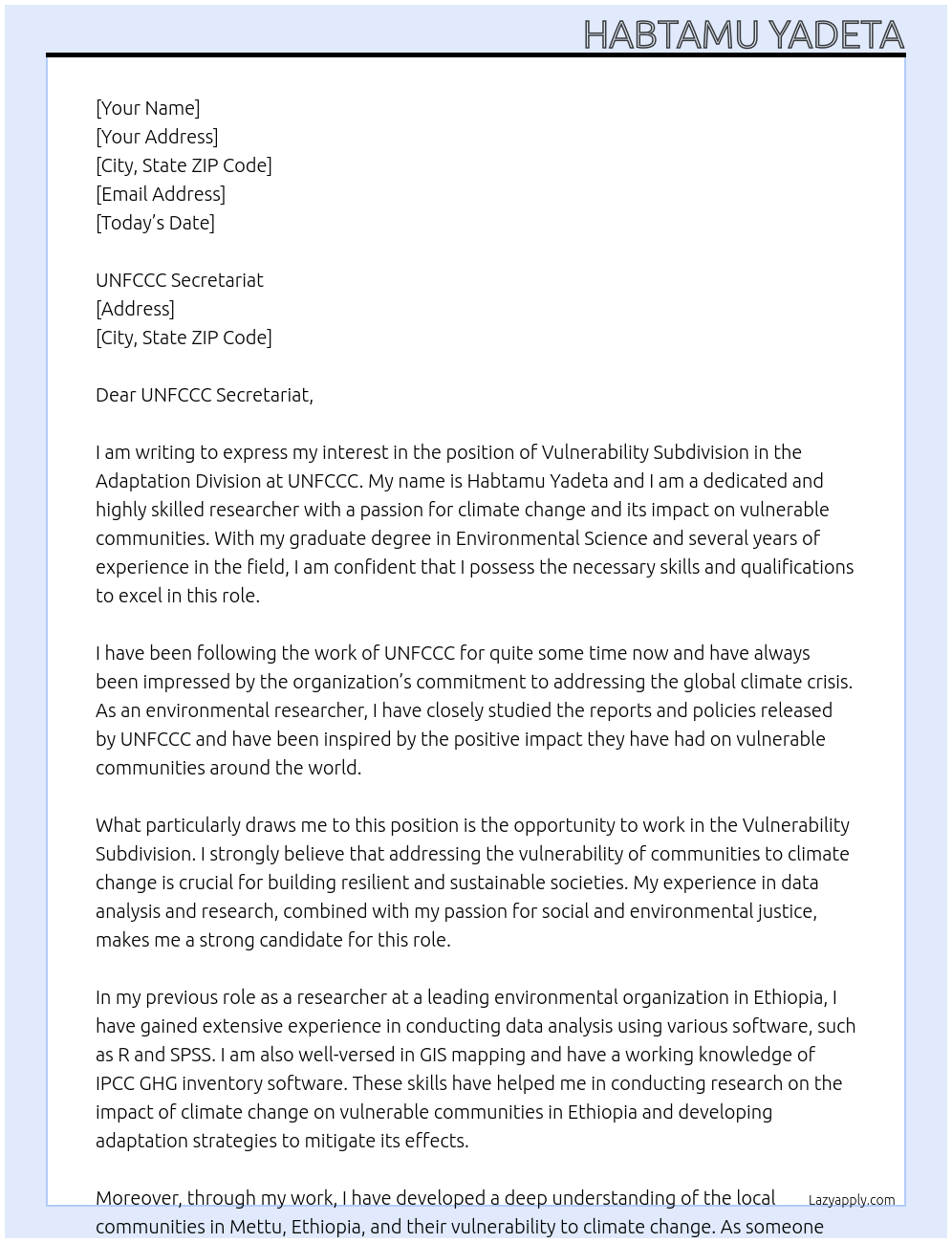 Cover letter for vulnerability subdivision, adaptation division - LazyApply