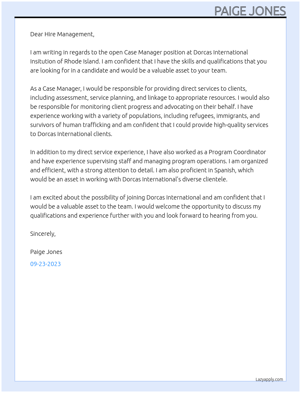 Cover letter for case manager - LazyApply