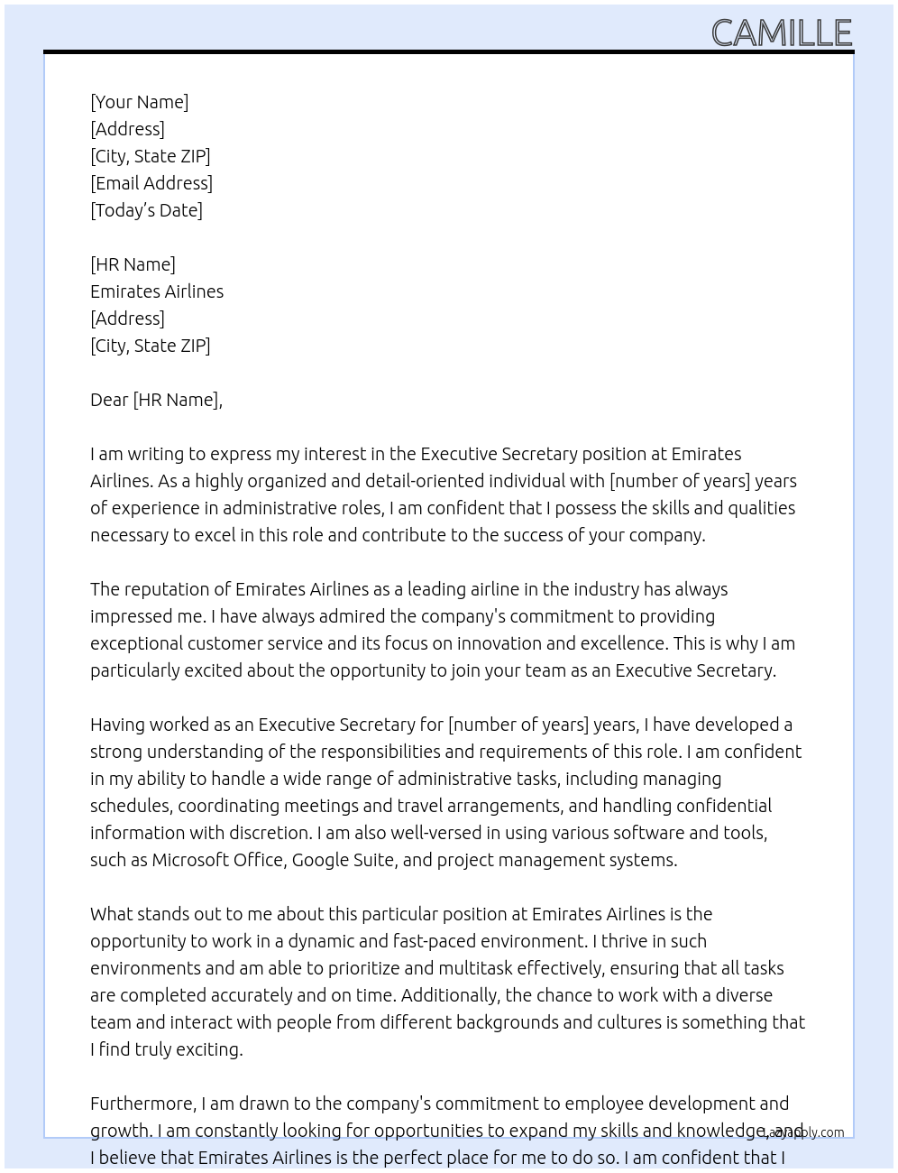 Cover letter for executive secretary - LazyApply