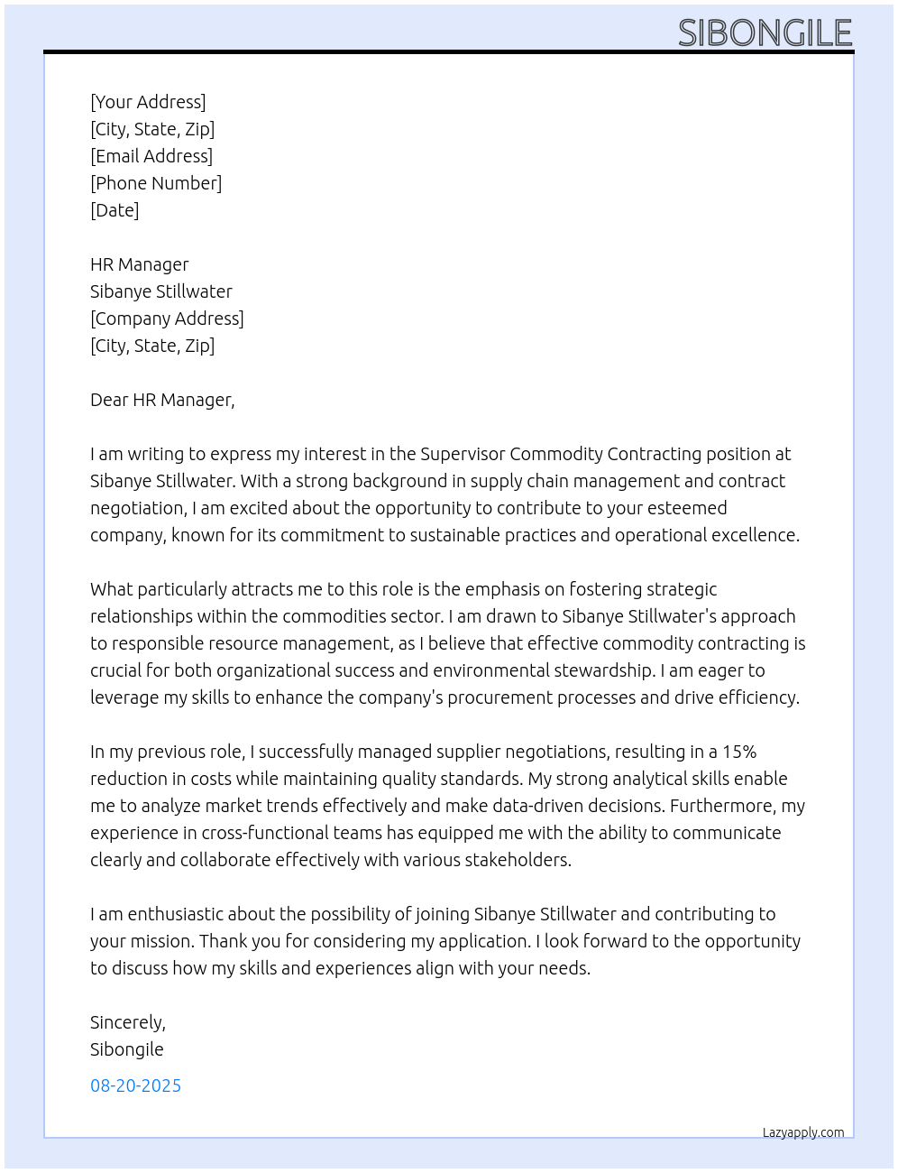 Cover letter for superviouser commodity contracting - LazyApply