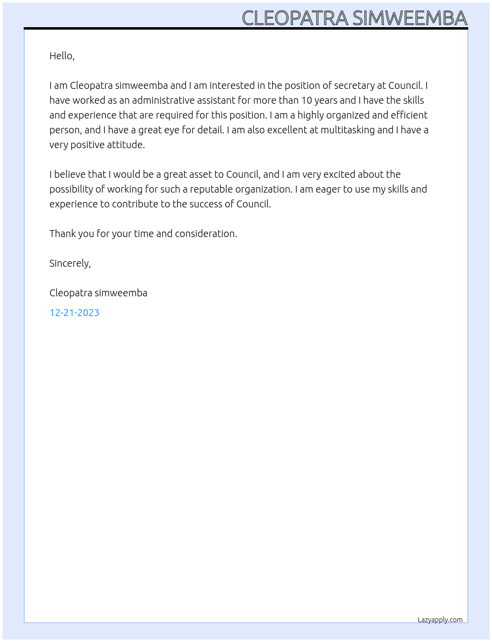 Cover letter for secretary - LazyApply