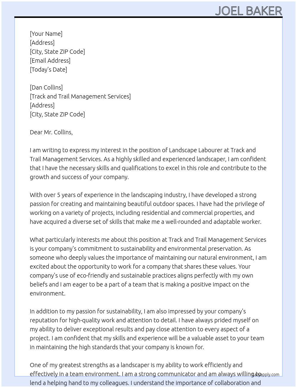 Cover letter for landscape labourer - LazyApply