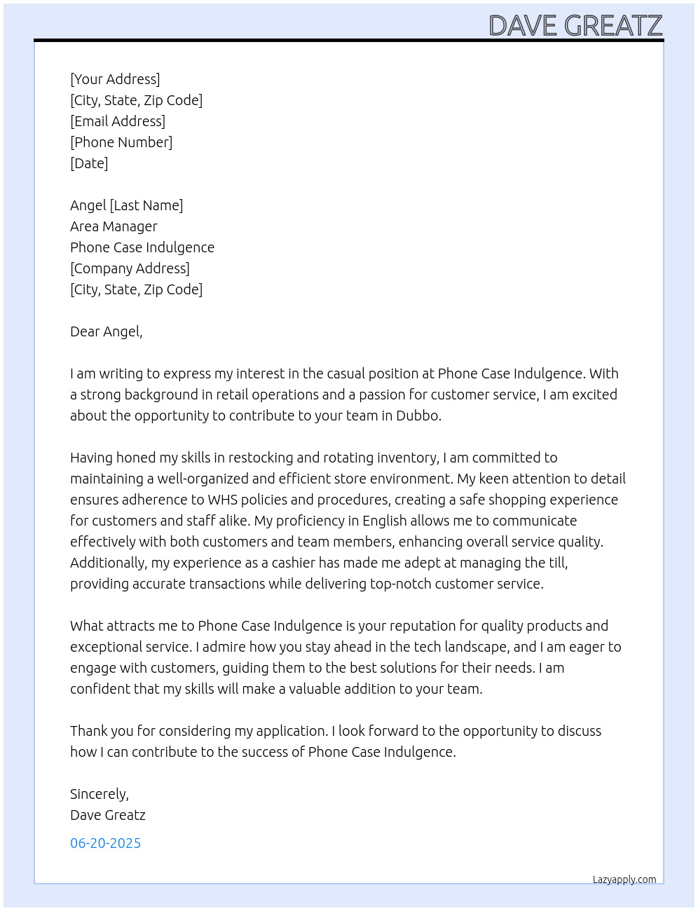 Cover letter for phone case and repair shop - LazyApply