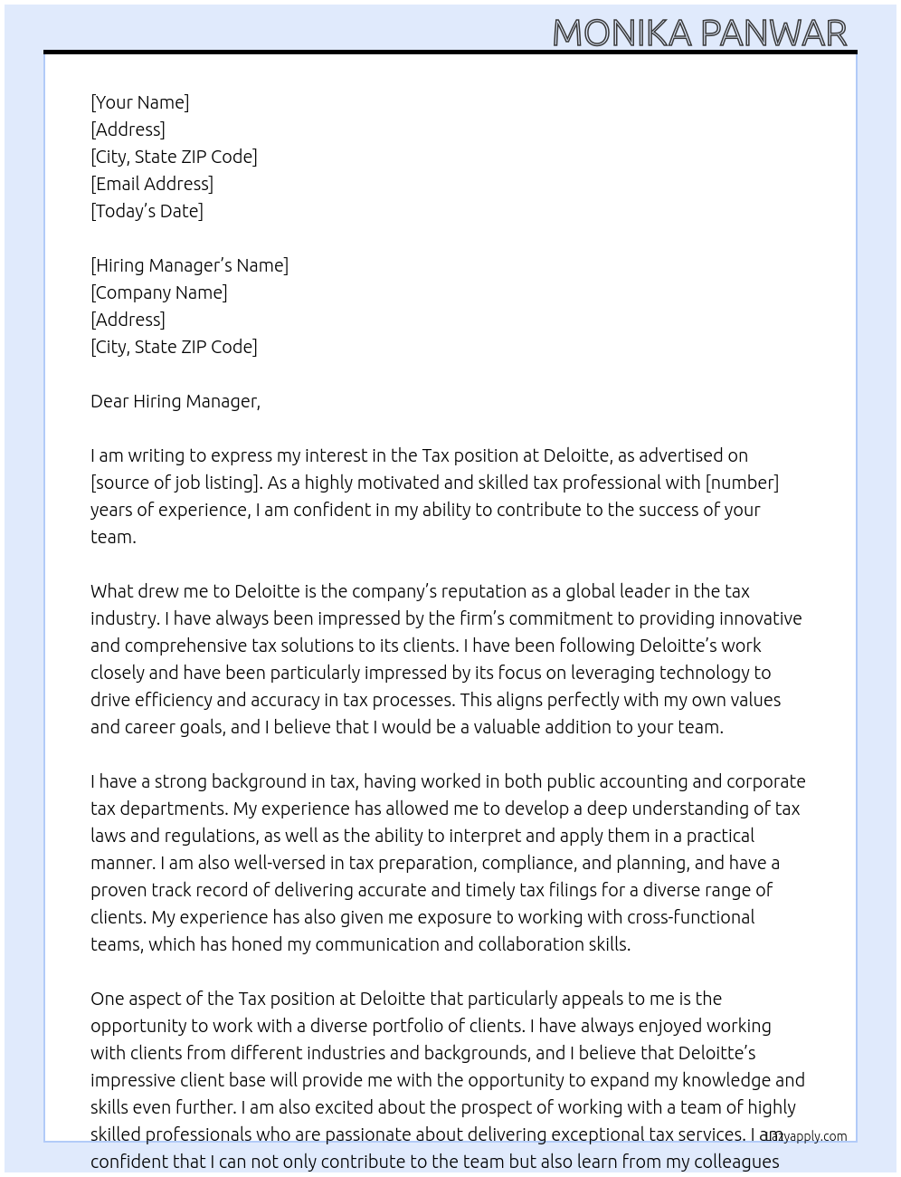 Cover letter for tax - LazyApply