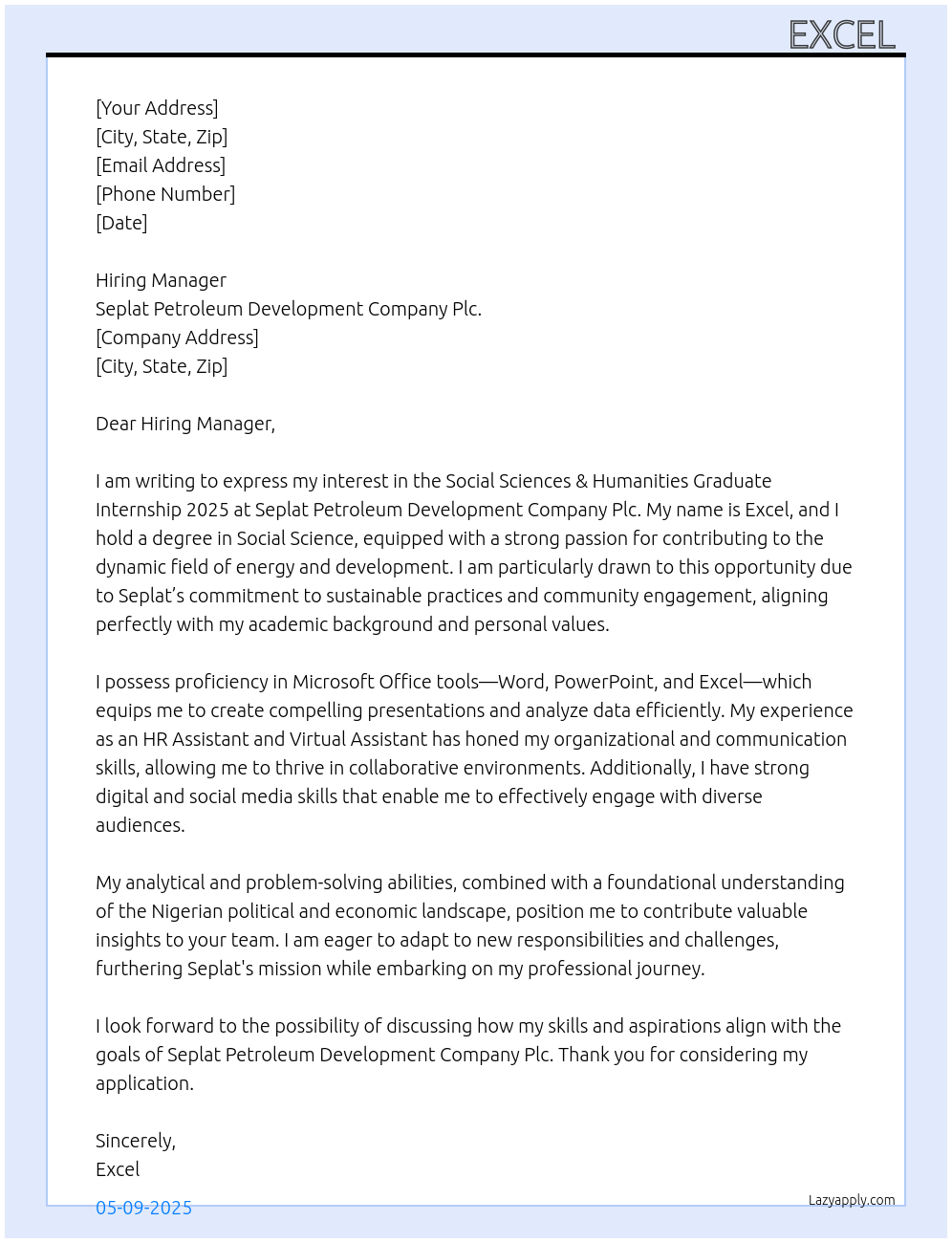 Cover letter for social sciences & humanities graduate internship 2025 ...