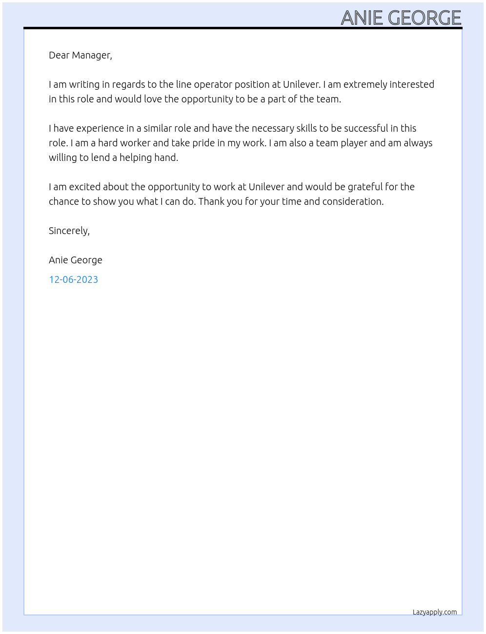 Cover letter for line operator - LazyApply