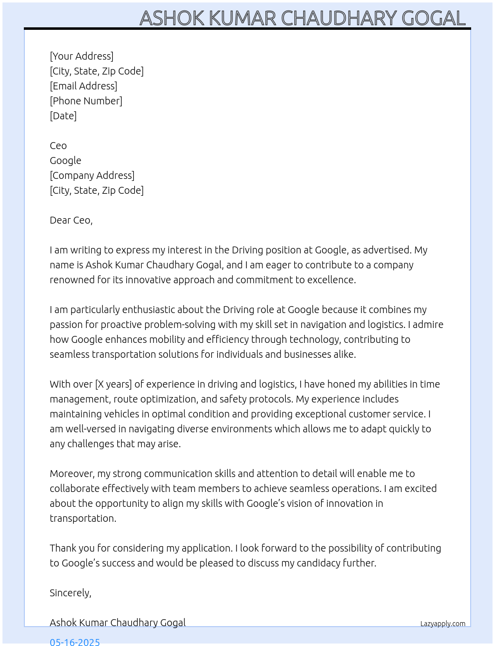 Cover letter for google - LazyApply