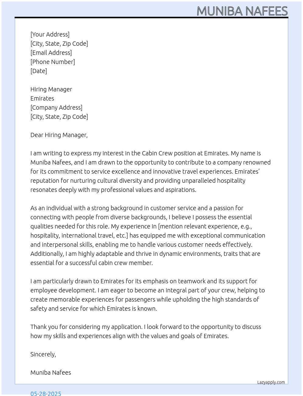 Cover letter for cabin crew - LazyApply